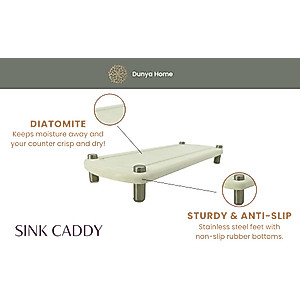 Dunya Home Bathroom Sink Caddy Fast Drying Stone Drying Rack Accessory Organizer Diatomaceous Earth Drying Rack Sponge Bottle Soap Countertop Organizer White