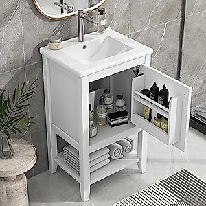 Lifeand 20" Vanity with Sink, Bathroom Cabinet with Soft Closing Door, Storage Rack and Open Shelf, White