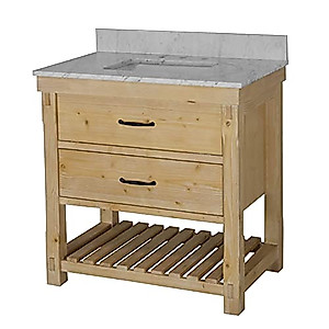 Birmingham 36-inch Bathroom Vanity (Carrara/Driftwood): Includes Driftwood Cabinet with Authentic Italian Carrara Marble Countertop and White Ceramic Sink