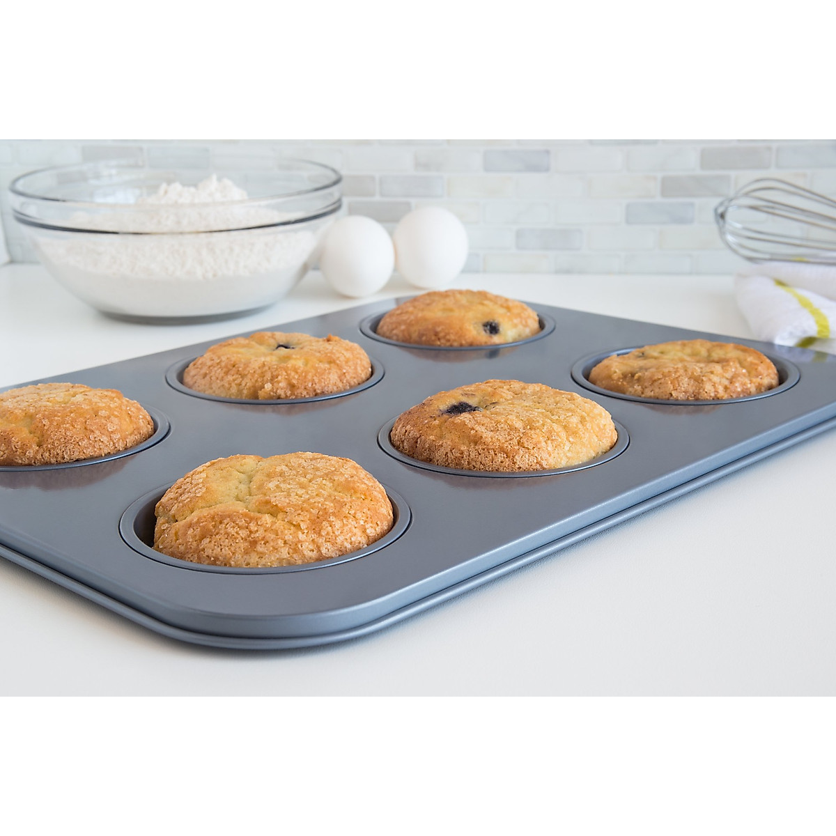 Fox Run Non-Stick Baking Pan, 6 Cup Large Muffin Top, Metallic