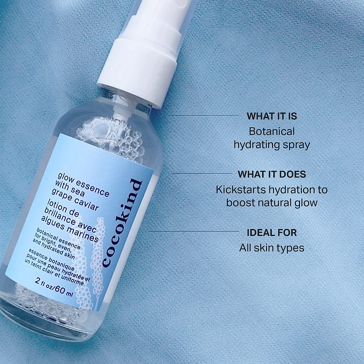 Cocokind Glow Essence with Sea Grape Caviar, Hydrating Primer and Facial Mist, Facial Moisturizer with Sea Buckthorn, Linoleic Acid, and Vitamin E