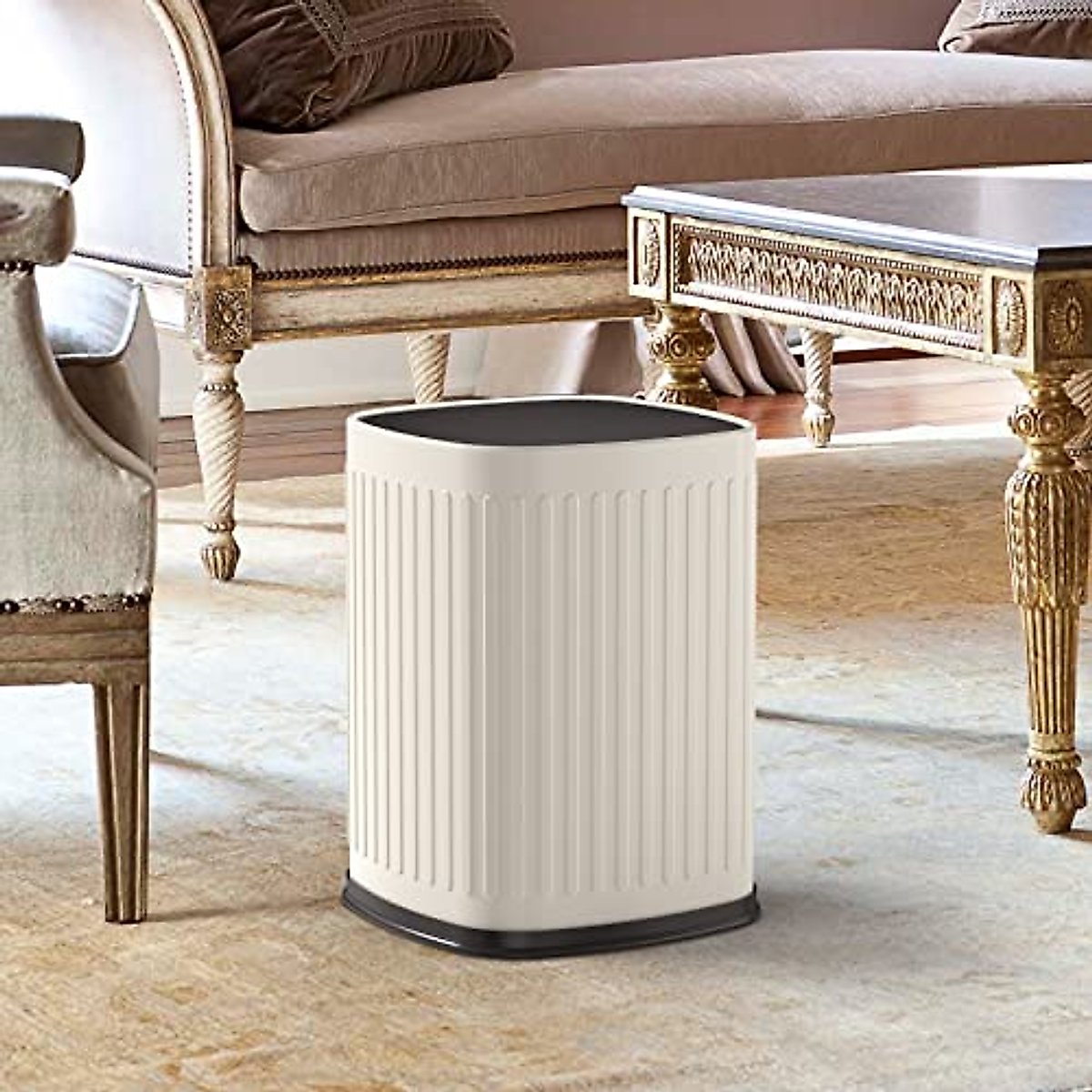 Mbillion Small Trash Can Open Top Metal Waste Bin 2.1Gal/8L,Stainless Steel Garbage Can with Inner Bin Hide Trash Bags, Double Layer Trash Can, Non-Slip Bottom Trash Bin, Without Lid