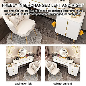 Vanity Desk with 3-Color Lighted Mirror, Makeup Vanity Table Set with Drawers, Movable 3-Drawer Chest, Dressing Table with Vanity Cushioned Chair for Women Girls Makeup Room, Bedroom ( Color : White+B