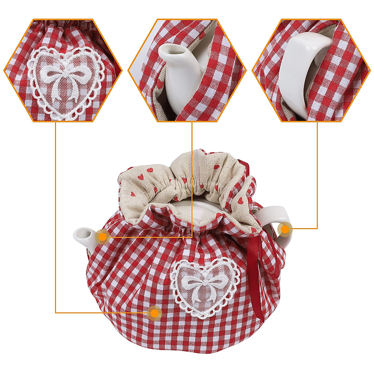 Tea Cosy,Creative Kitchen Tea Pot Dust Cover,Teapot Cozy Breakfast Warmer,Tea Pot Cover Insulation and Keep Warm,Tea Kettle Quilt for Home Kitchen Table Hotel Tea Party Restaurant (Red)