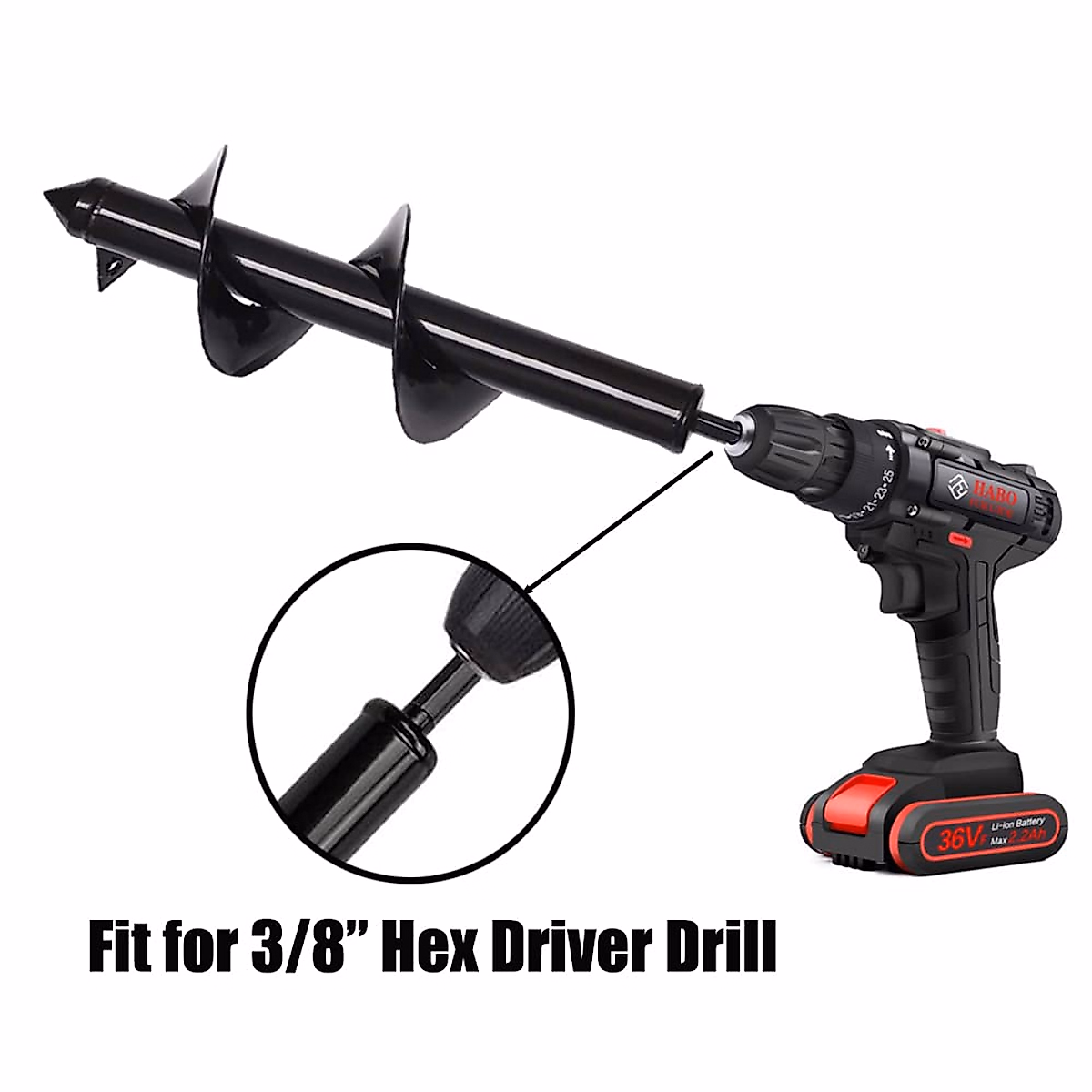 Ljliudu 1.6X8.7 &4 x 12 inch Auger Drill Bit fot Planting, Garden Plant Auger for 3/8 inch Hex Drive Drill, Black