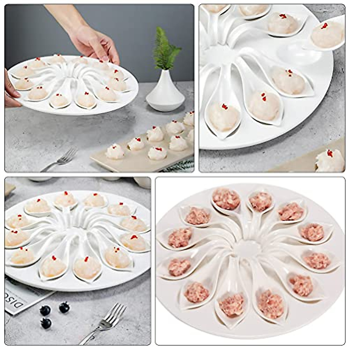 Hemoton 1 Set Eggs Platters Serving Tray Deviled Egg Dish 12 Hole Melamine Meatballs Plate Shrimp Tableware Dinnerware with Saucier Spoon for Home Kitchen Restaurant White