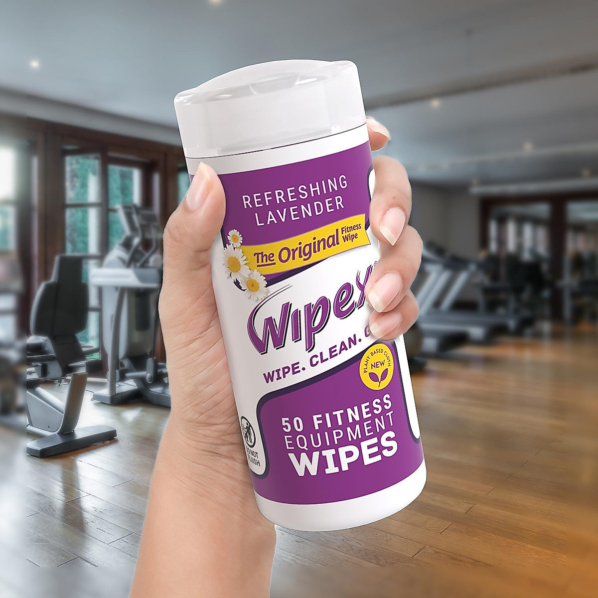 Wipex Original Natural Gym Wipes & Fitness Equipment Wipes for Personal Use, New Lint-Free Plant Based Cloth, 50 Count - Great for Yoga, Pilates, Home Gym, Peloton Bike Wipes, 50 Count (Pack of 12)