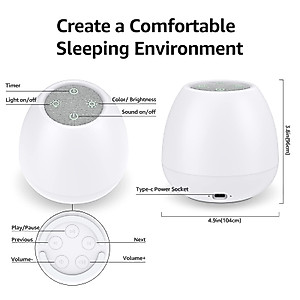 BGOVERSS White Noise Machine for Baby Kids Adults, Sleep Sound Machine with 20 Adjustable Volume & 14 Soothing Stereo Sounds, 5 Timer & Memory Function, Adjustable Night Light for Sleeping