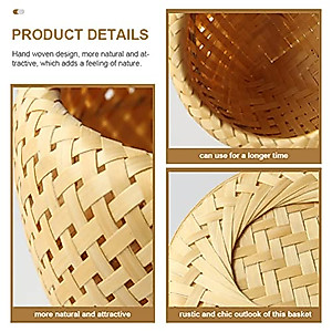 Hemoton Woven Tea Basket Food Serving Baskets with Lid Woven Wicker Basket Round Woven Wicker Basket Log Color