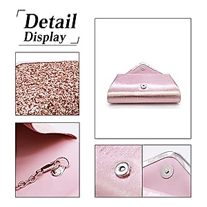 CORIOS Women Envelope Clutch Bag Sequins Evening Bag Shiny Handbag with Detachable Chain Bridal Wedding Purse Sparkly Shoulder Bag Elegant Crossbody Bag for Wedding Cocktail Prom Party Pink A