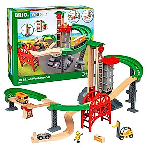 BRIO World 33887 Lift & Load Warehouse Set | 32 Piece Kids Train Toy Set with Wooden Tracks and Accessories | Interactive Design | FSC Certified Wood | for Ages 3 and Up
