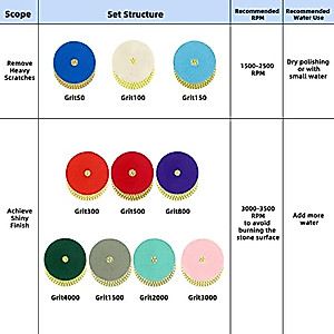 Tanzfrosch 12 Pack 4 inch Diamond Polishing Pads Set Wet/Dry Polishing Kit 10pcs 50#-3000# Grit Pads with 2pcs Hook and Loop Backer Pads for Granite Stone Concrete Marble Floor Grinder or Polisher