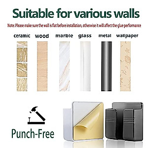 CEI&BPY Wall Mount Phone Holder, Phone Stand with Adhesive and Data Cable Receiving Hole, Cell Phone Holder for Charging,Bedroom, Compatible with iPhone and Android (Black)