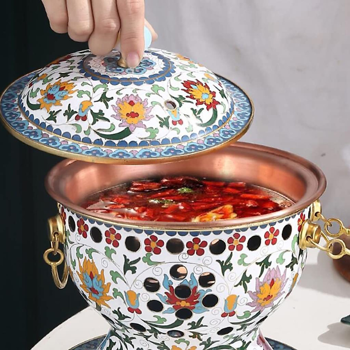 Chafing Dishes Single Person Copper Hot Pot Old Beijing Copper Stove Hot Pot Household Instant Boiled Mutton Pot Commercial Alcohol Meal Hot Pot (Color : A, Size : 19.2 * 23cm)