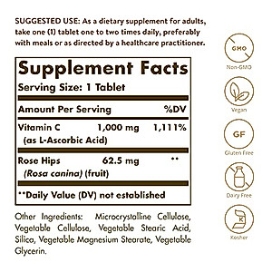 Solgar Vitamin C 1000 mg with Rose Hips, 250 Tablets - Antioxidant & Immune Support - Overall Health - Supports Healthy Skin & Joints - Non GMO, Vegan, Gluten Free, Dairy Free, Kosher - 250 Servings