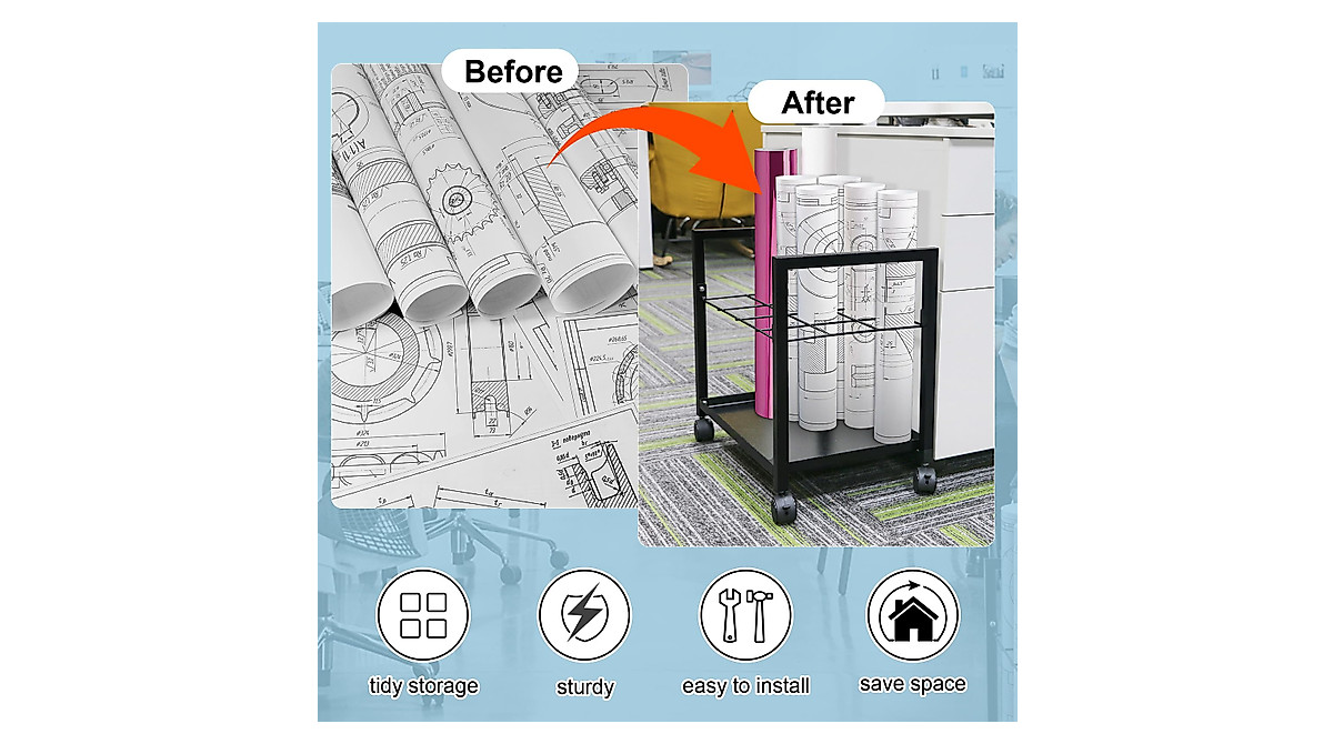 Fumingpal Blueprint Holder with Wheels for Efficient Document Storage