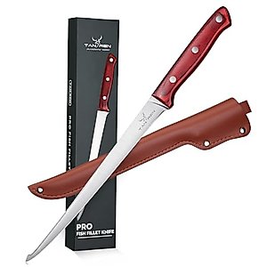 TAN REN Fillet Knife 9 inch, Professional Fish Knife for filleting, Stainless Steel Boning Knife for Meat Cutting, Fishing fillet knife with Full Tang Ergonomic Handle, Father's Day Gift