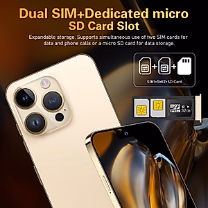 xixaomiro i14Pro 2023 Unlocked 5G Android Cell Phone 8GB + 512GB 1TB Expandable 6.7 "FHD 90Hz Display Screen 6800mAh Battery Mobile Phone 13 MP/48MP Camera Dual Sim Card (Golden)