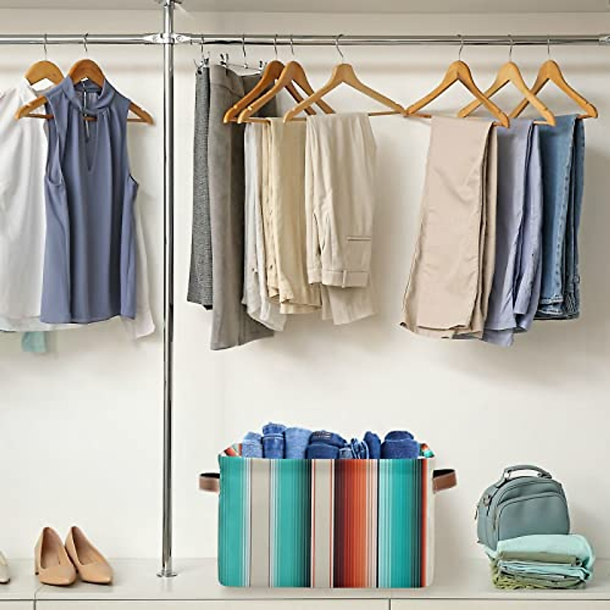 WELLDAY 2PCS Storage Basket Mexican Serape Blanket Stripes Large Foldable Storage Bin Cube Collapsible Organizer