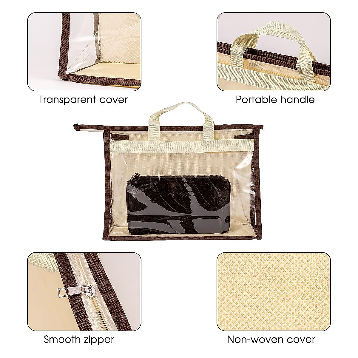 CINPIUK 10 Set Handbag Storage Organizer Dust Bags for Purses Handbags Closet, Clear Purse Protector Storage Bag Dust Cover for Bags, Closet Organizer for Handbags with Hooks