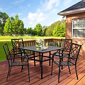 Omelaza 37" x 37" Patio Dining Table, Outdoor Square Bistro Metal Table with Steel Slat Table Top for Porch Deck Garden Backyard Poolside, 1.57" Umbrella Hole, Black