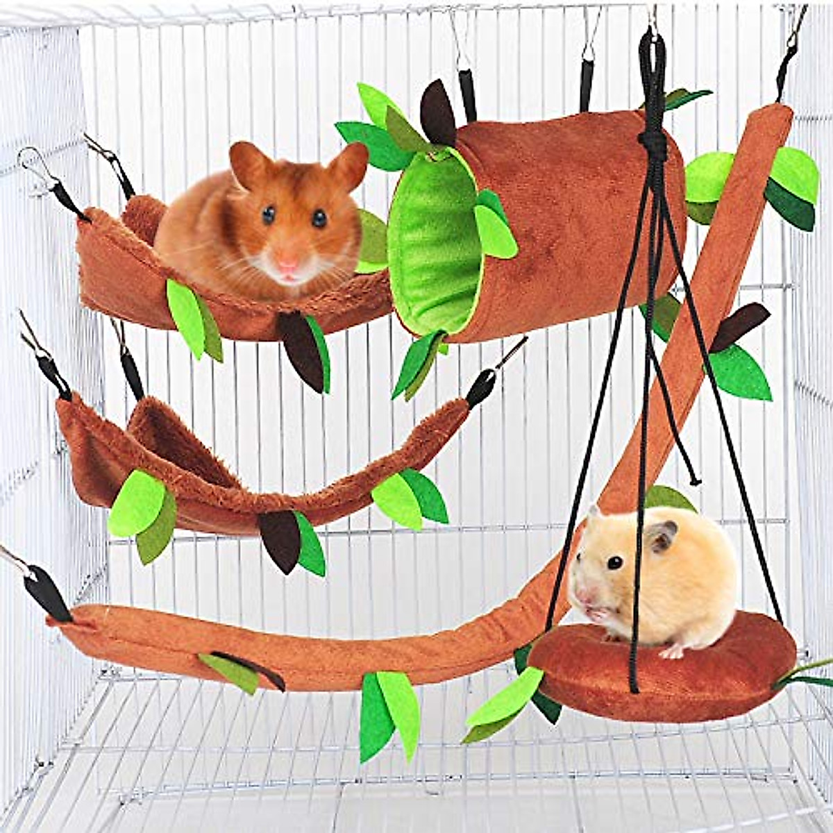 Hamiledyi Hamster Hammock Set,Small Animal Hanging Warm Bed House Hamster Tunnel Toys Cage Nest Accessories for Sugar Glider Hamster Mice Playing Sleeping(5 Pcs )