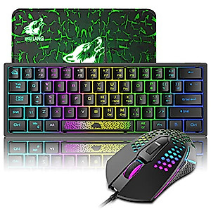 Gaming Keyboard and Mouse Combo Mini Portable with Chroma RGB Backlit Ergonomic 62Key Layout 19Key Anti-ghosting Mechanical Feel 3200DPI Honeycomb Mice USB Wired for PC Mac Gamer Laptop Typists(Black)
