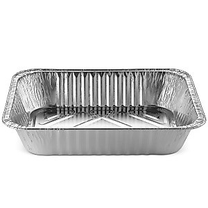 NYHI 9x13” Aluminum Foil Pans (30 Pack) | Durable Disposable Grill Drip Grease Tray | Half-Size Deep Steam Pan and Oven Buffet Trays | Food Containers for Catering, Baking, and Roasting