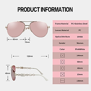 FONHCOO Aviator Sunglasses for Women Men Oversized Metal Frame UV400 Mirrored Sunglasses (pink&white)