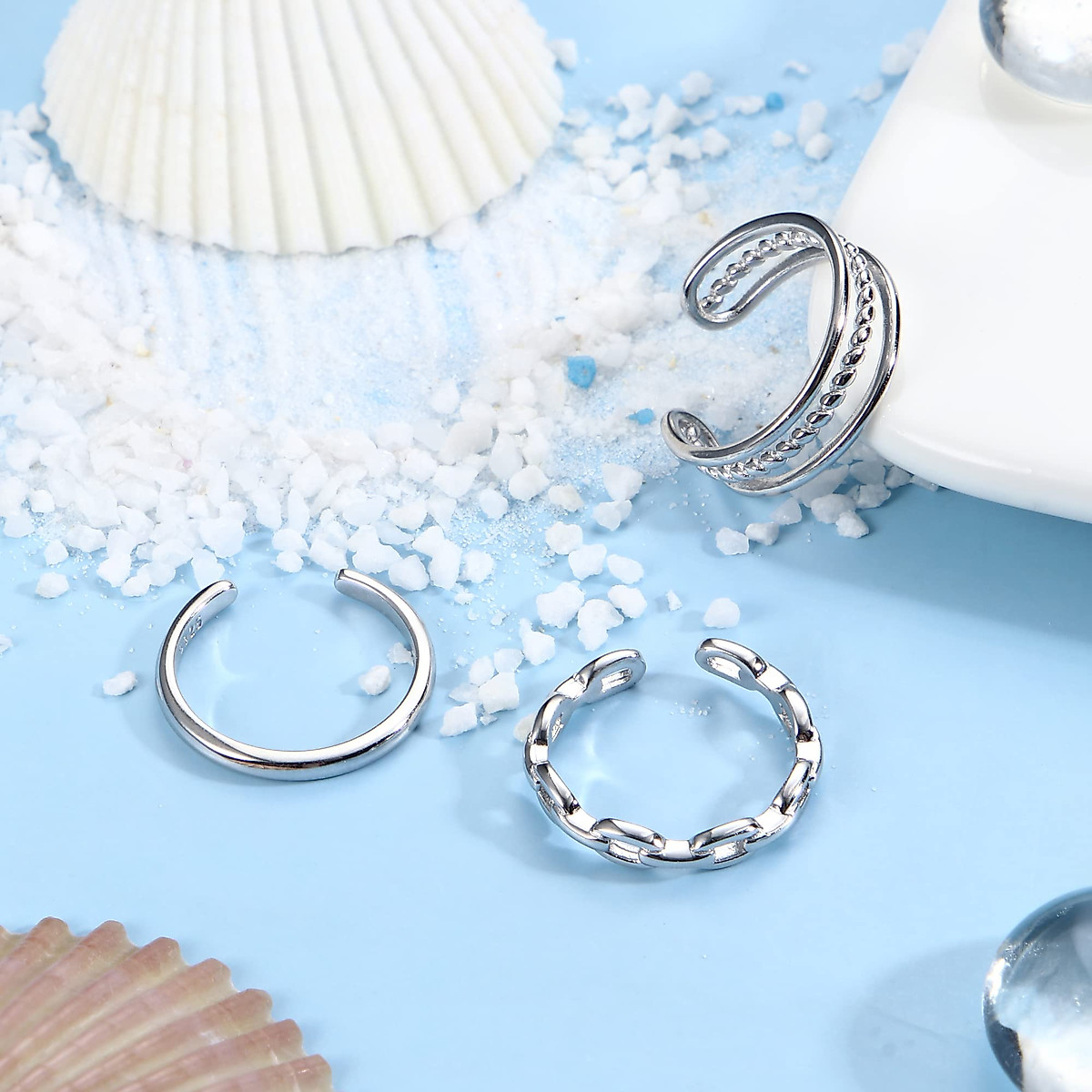 Florideco 3Pcs S925 Sterling Silver Toe Rings for Women Open Toe Rings Comfort-Fit Adjustable Toe Rings Celtic Knot Turquoise Finger Foot Jewelry Set Classic Toe Ring