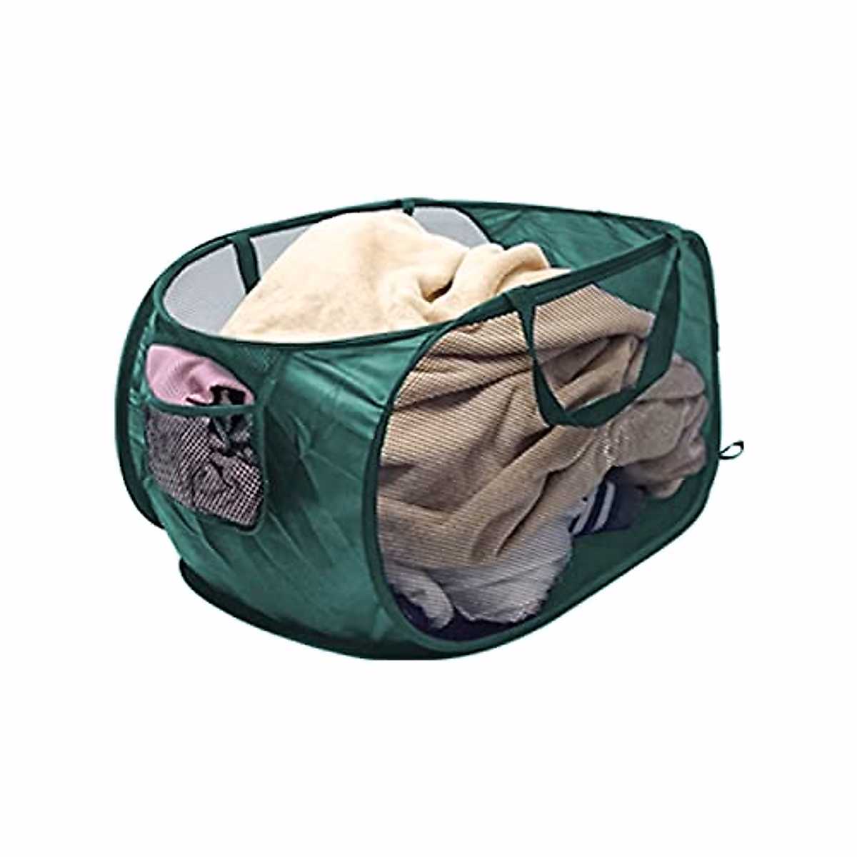 Aplter Pop Up Laundry Basket, Portable Mesh Laundry Hamper, Collapsible Storage Bin for Clothes, Toys, Suit for Home, Dorm, Travel, Green