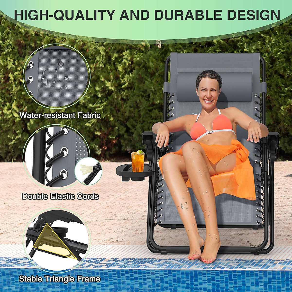 Suteck Zero Gravity Chairs Set of 2, Zero Gravity Lounge Chair w/Upgraded Lock, Big Cup Holder and Pillow, Reclining Patio Chairs Folding Recliner for Indoor and Outdoor