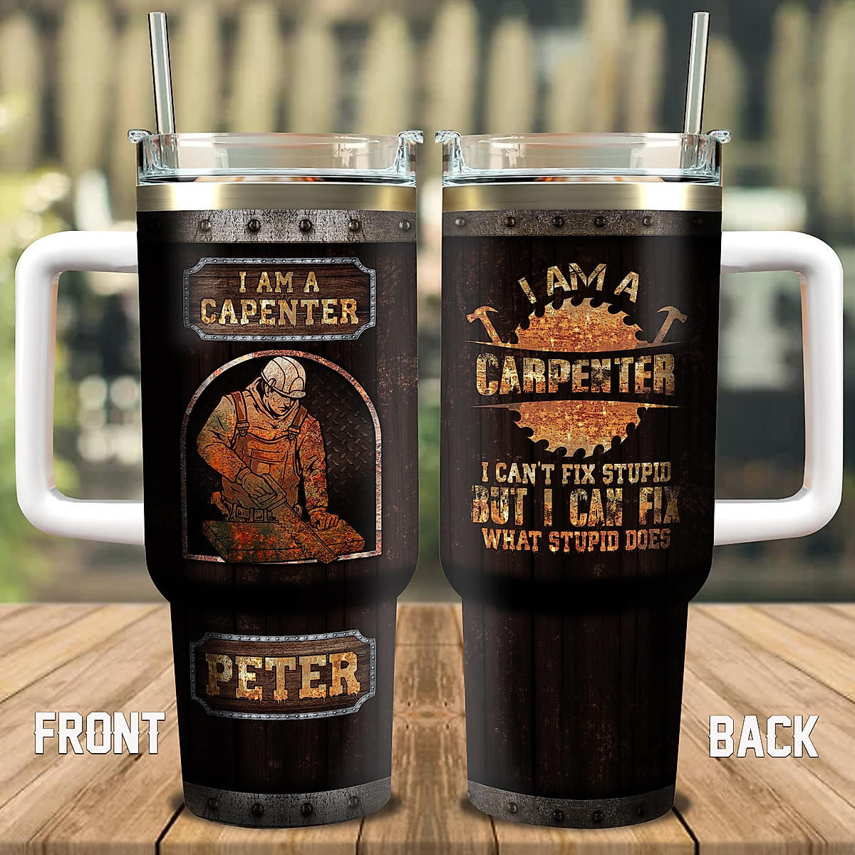 WAZONE Personalized I Am A Carpenter Tumbler 40oz with Handle and Straw Saying Vintage Insulated Cup Stainless Steel Tumblers Wall Vacuum Travel Mug Woodworking Carpentry Gag Gifts For Men Dad