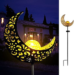 Solar Garden Lights Outdoor Decor – Moon Garden Decor for Outside, Cracked Glass Globe, Retro Stake Metal Lights, Zen Garden Art for Pathway/Lawn/Yard/Patio Decorations (1 in Box) (2 in Box)