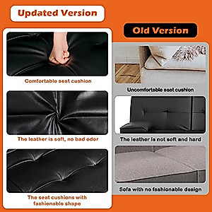 AILEEKISS Mid-Century Sectional Sofa Set Faux Leather Office 3 Pcs Couch Set with Armrest Modern Upholstered Loveseat Couches (1-Seater+1-Seater+2-Seater, Black)