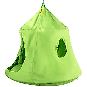 VEVOR Hanging Tree Tent, Max.440lbs Capacity, Tree Tent Swing Hangout Hugglepod with LED Rainbow Decoration Light Inflatable Cushion, Ceiling Hammock Tent for Kids & Adult Indoor Outdoor, Green