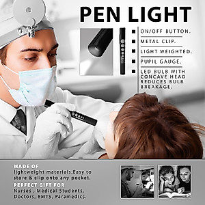 DEXSUR Pupil Gauge Penlight, Lightweight and Moulded Plastic Body, Clip-on Design, Disposable, Pack of 6 Pcs, Black