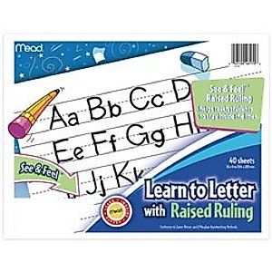 Mead See and Feel Learn to Letter Raised Ruling Grades PK-1, 10 x 8 Inches, 40 Count (48170)