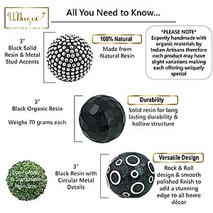 U'Neeque Collections Beautiful Handmade Black Small Decorative Balls for Bowls - Decorative Balls Set of 3”x 3 pcs, Accent Decor Great for Trays & Vases