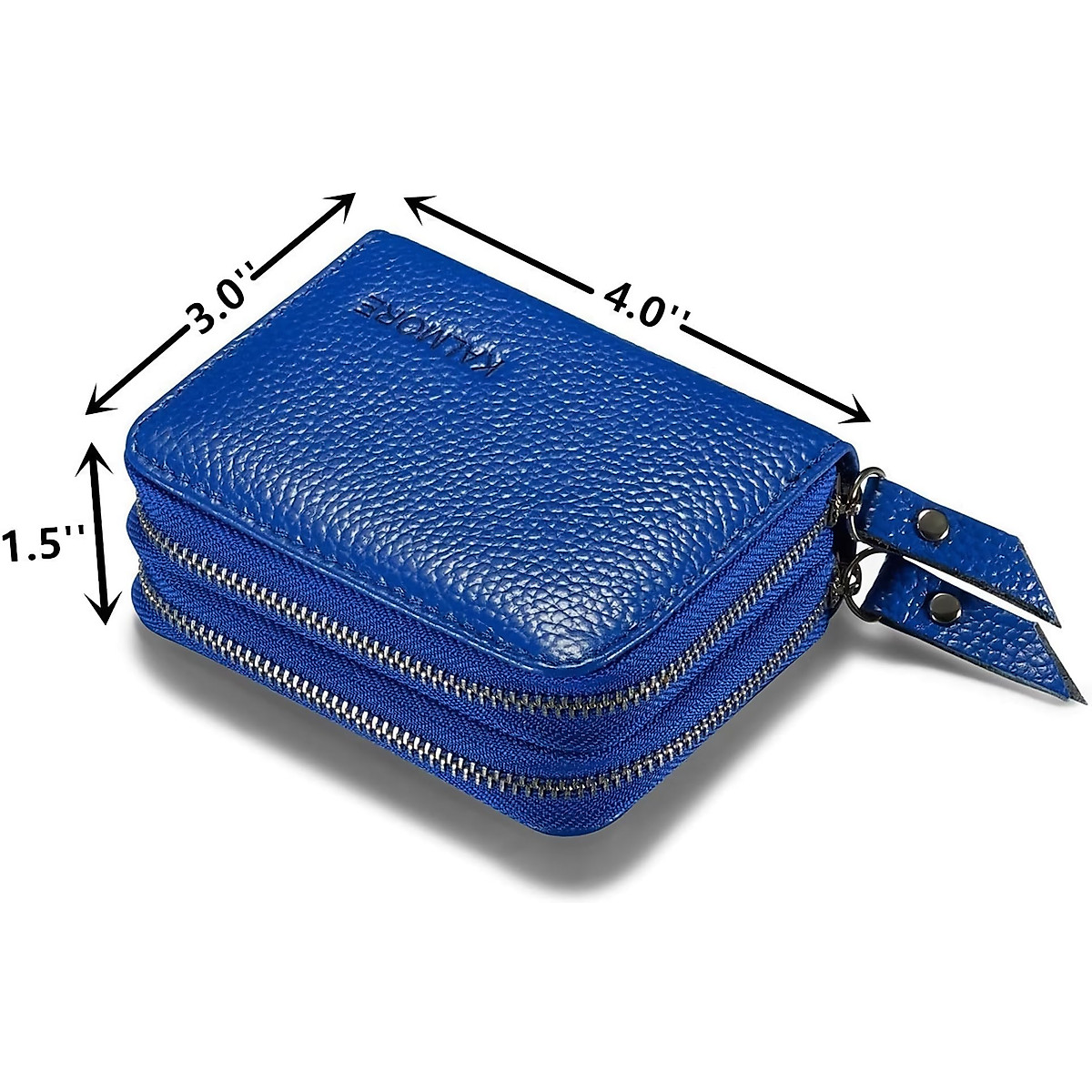 KALMORE Women's Leather RFID Secured Spacious Cute Card Wallet Small Purse, Blue, Two Zippers