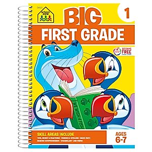 School Zone - Big First Grade Workbook - 320 Spiral Pages, Ages 6 to 7, 1st Grade, Reading, Parts of Speech, Basic Math, Word Problems, Time, Money, Fractions, and More (Big Spiral Bound Workbooks)