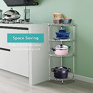 4 Tier Corner Wire Shelving Unit, Adjustable Wire Rack Shelving, Metal Wire Storage Shelves for Kitchen, Pantry, Laundry, Bathroom, Closet (11.8" D x 11.8" W x 35.4" H, Silver)