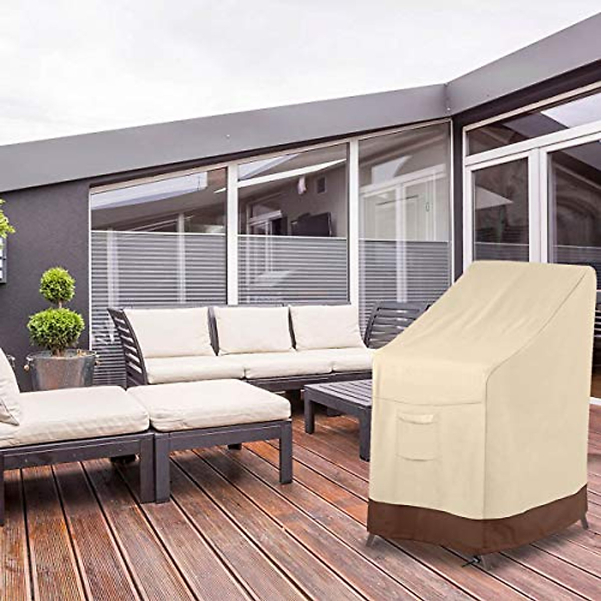 Vailge Stackable Patio Chair Cover,100% Waterproof Outdoor Chair Cover, Heavy Duty Lawn Patio Furniture Covers,Fits for 4-6 Stackable Dining Chairs,36" Lx28 Wx47 H,Beige&Brown