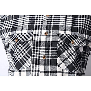 NUTEXROL Men's Casual Flannel Plaid Shirt Sleeveless Cotton Plus Size Vest X-Large Black and white