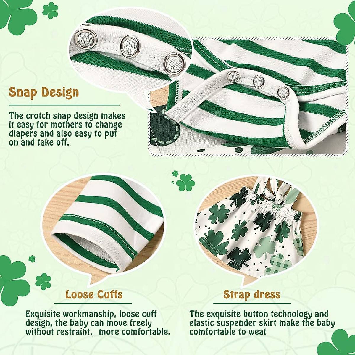 XIFAMNIY Baby Girls Valentine's Day/St.Patrick Day/Easter Day Outfit Newborn 3Pcs Suspender Skirt Set