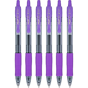 Pilot G2 Retractable Rollerball Gel Pens, Fine Point, 0.7mm, Purple Ink, 6 Count