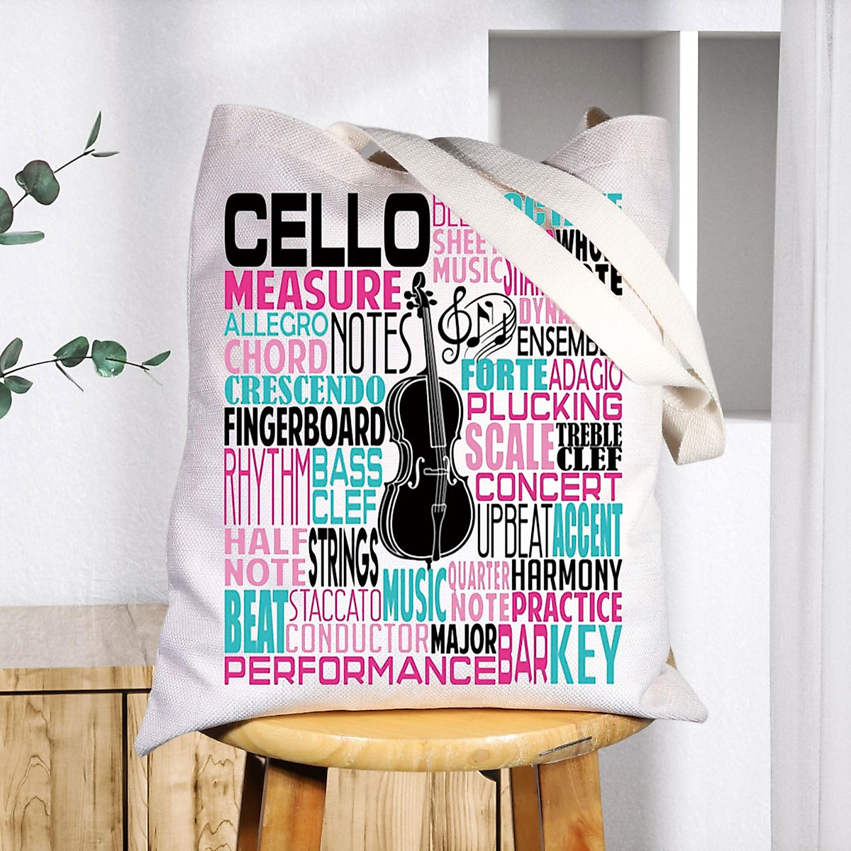 BWWKTOP Cello Canvas Tote Bag Cellist Gifts Cello Players Shoulder Bag Cellist Musician Gifts (Cello TG)