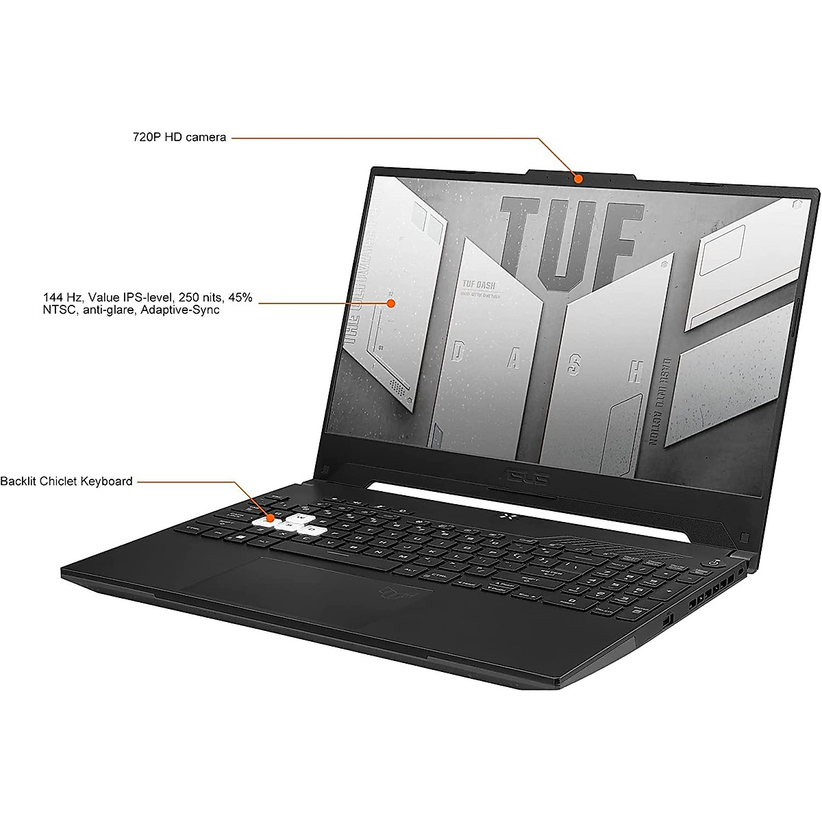 ASUS TUF Dash F15 Gaming Laptop (15.6" 144Hz, Intel 12th Gen i7-12650H, 64GB RAM, 2TB PCle SSD, Geforce RTX 3070 8GB (Beat RTX 4060)), Thunderbolt 4, Backlit KB, IST Cable, Win 11 Home - Black