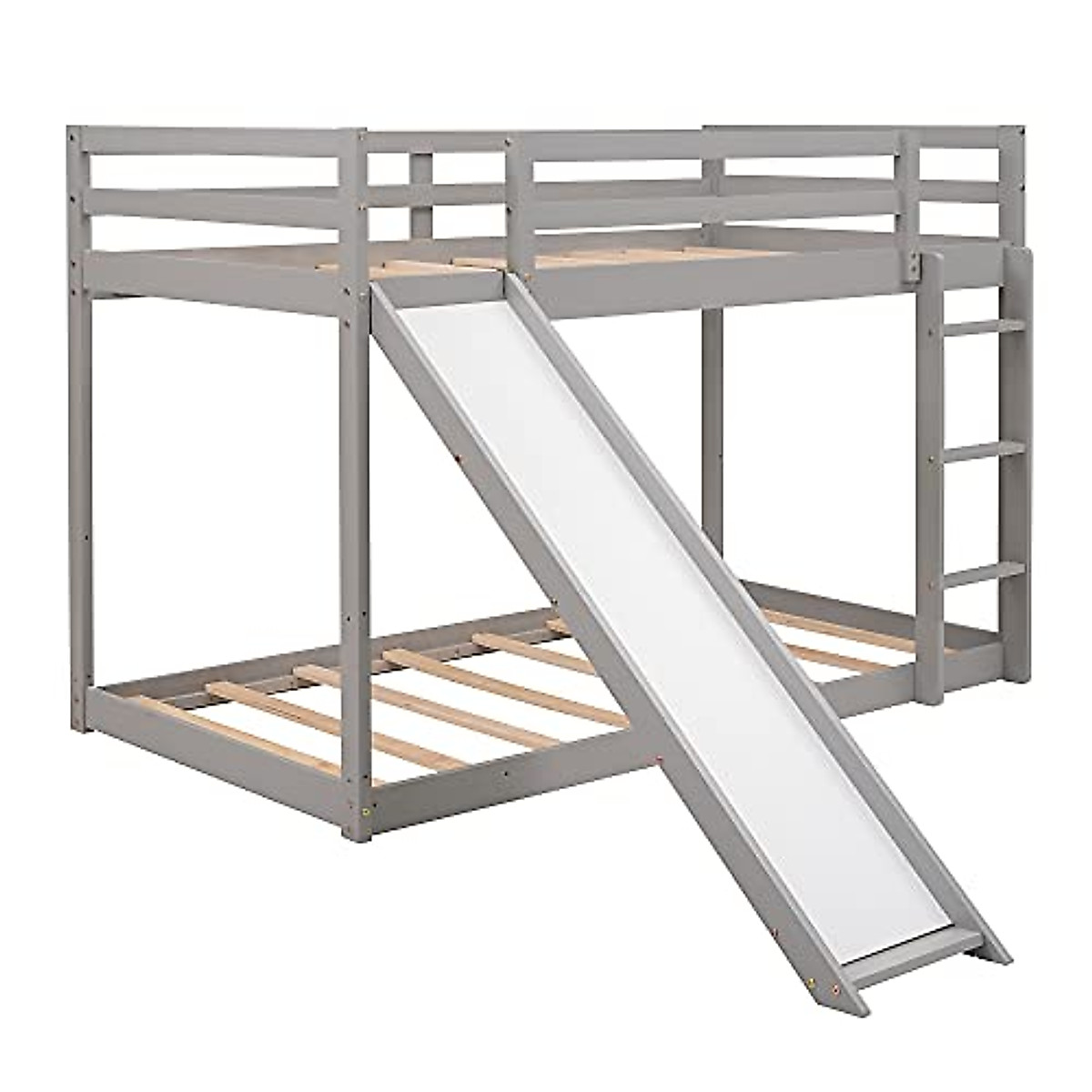 Merax Low Bunk Beds with Slide and Ladder