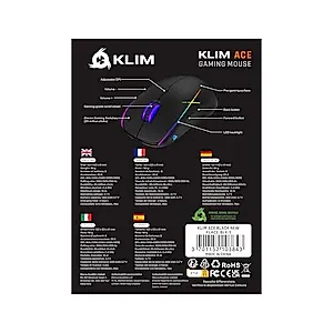 KLIM Ace - Rechargeable Wireless Gaming Mouse RGB + New Version + High-Precision Sensor & Breathtaking RGB Effect + 8 Customizable Buttons + Ambidextrous + Wired and Wireless Mouse for PC Mac PS4 PS5